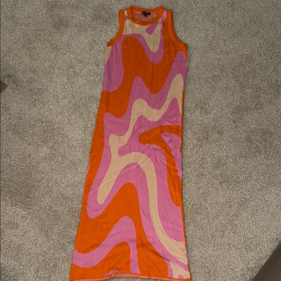 wild fable | Dresses | Vibrant Orange And Pink Swirl Midi Dress | Poshmark